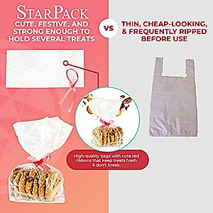 StarPack Premium Cellophane Treat Bags - Beautiful Cookie Bags with Stylish Straps - Cellophane Bags to Preserve Treats' Freshness - Transparent Treat Bags with Ties - 20 Cellophane Bags (Regular Size)
