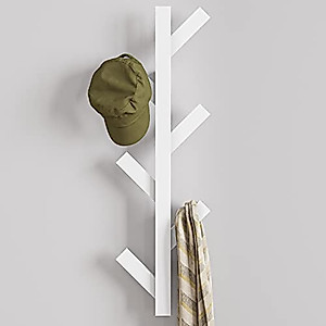 Ballucci Tree Coat Rack Wall Mounted, Wood Tree Branch Coat Hooks for Hats, Caps, Scarves, Umbrellas, Towels, Jewelry - White