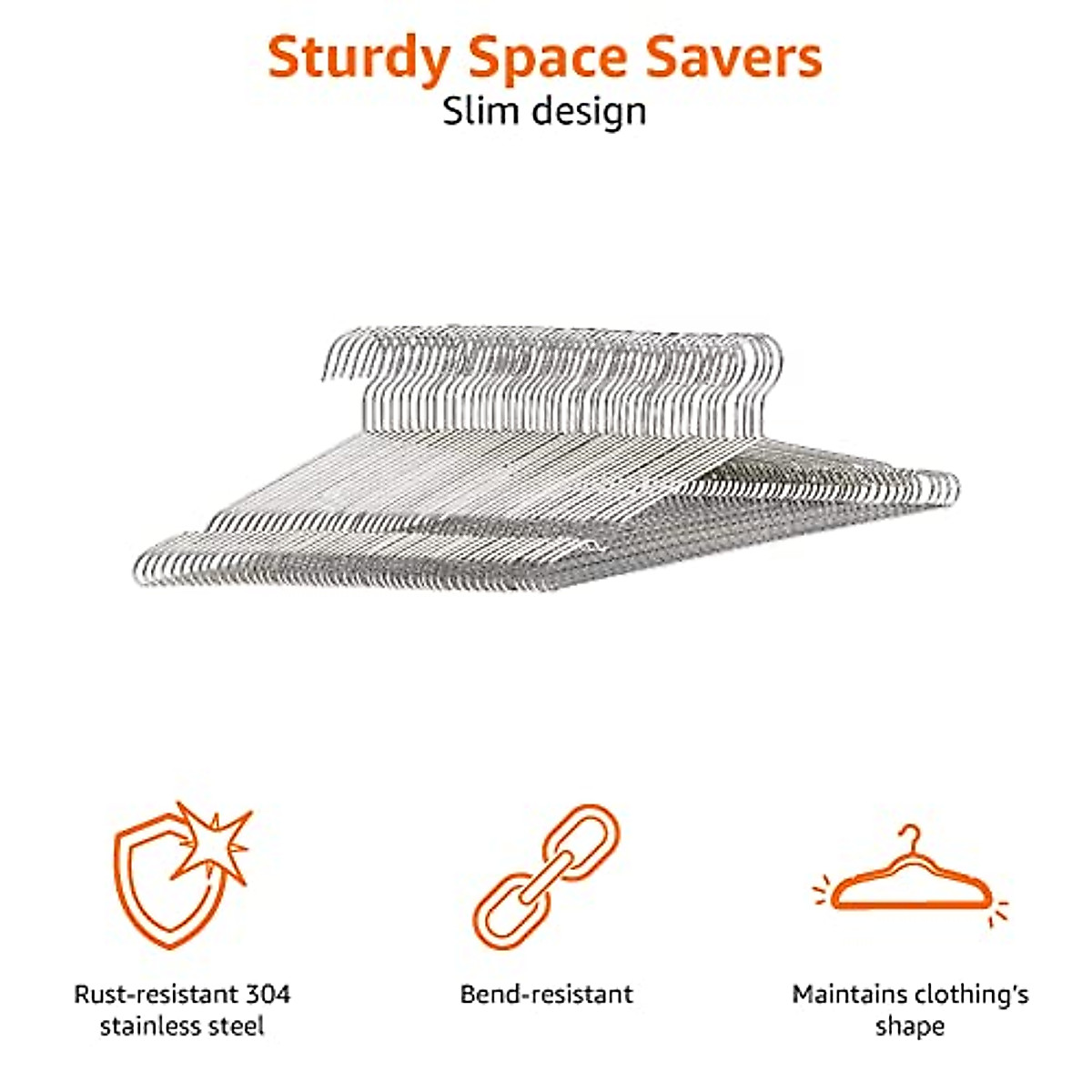 Amazon Basics Stainless Steel Clothes Hangers, 50-Pack, Silver