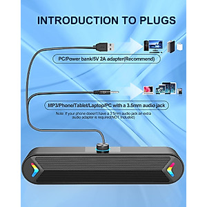 LENRUE Computer Speakers,Wired USB-Powered Sound-bar with 10W Stereo Sound for PC Desktop,Plug-n-Play (A39PRO /Black)