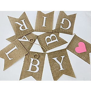 Shimmer Anna Shine Sweet Baby Girl and Gifts Burlap Banner for Baby Shower Decorations and Gender Reveal Party (Pink Hearts)