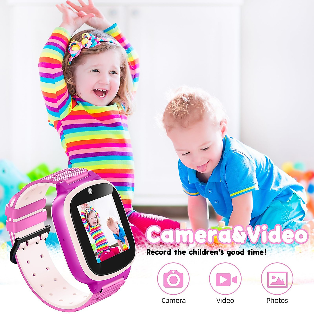 Luoba Kids Smart Watch Girls, Toys for 3-10 Year Old Girls Boys, 1.44 in Touchscreen with 20 Puzzle Games Camera Alarm Video Music Player, Toddler Birthday Gift Pink
