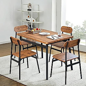 AWQM 43 Inch Dining Table Set for 4,Rectangular Table with 4 Chairs Set,5-Piece Kitchen Table Set for Dining Room,Small Space,Breakfast Nook and Apartment,Indoor Use,Oval Backrest Brown