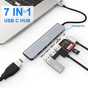 JESWO USB C Hub/Adapter, 7 in 1 with 4K HDMI Output, USB 3.0, 2 USB-A, SD/TF Card Reader, 100W PD, USB C Dongle for MacBook Pro/Air, Dell XPS More Type C Devices