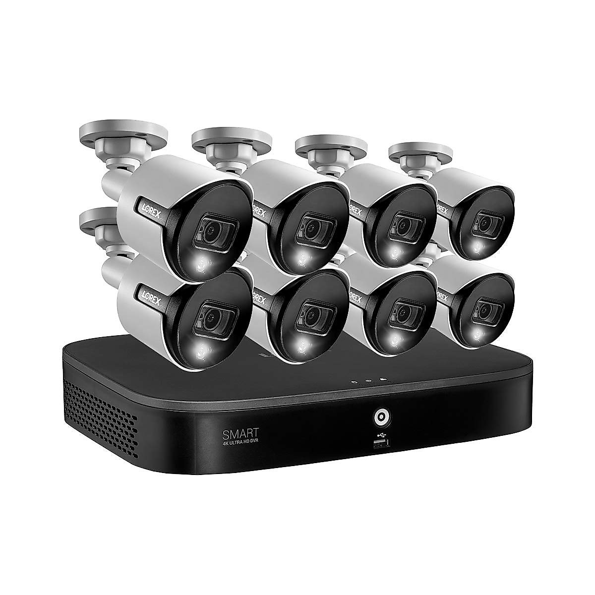 Lorex 4K Security Camera System, Ultra HD Indoor/Outdoor Wired Bullet Cameras with Motion Detection Surveillance, Active Deterrence and Smart Home Compatibility, 2TB 16 Channel DVR, 8 Cameras