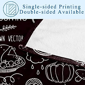 Thanksgiving Food Turkey Pumpkin Doodles Prints Soft Warm Cozy Blanket Throw for Bed Couch Sofa Picnic Camping Beach, 150×100cm