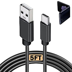 5FT USB C Fast Charger Cable Cord for Samsung Galaxy Z Flip 4 5G,Flip 3, Flip 2, Samsung Galaxy Z Fold 4, Galaxy Z Fold 3, Fold 2, Samsung Galaxy Flip 5G Car Phone Power Type-C Charging Cord (Black)