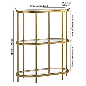 Pemberly Row Mid-Century Metal Bookcase with Glass Shelves in Brass