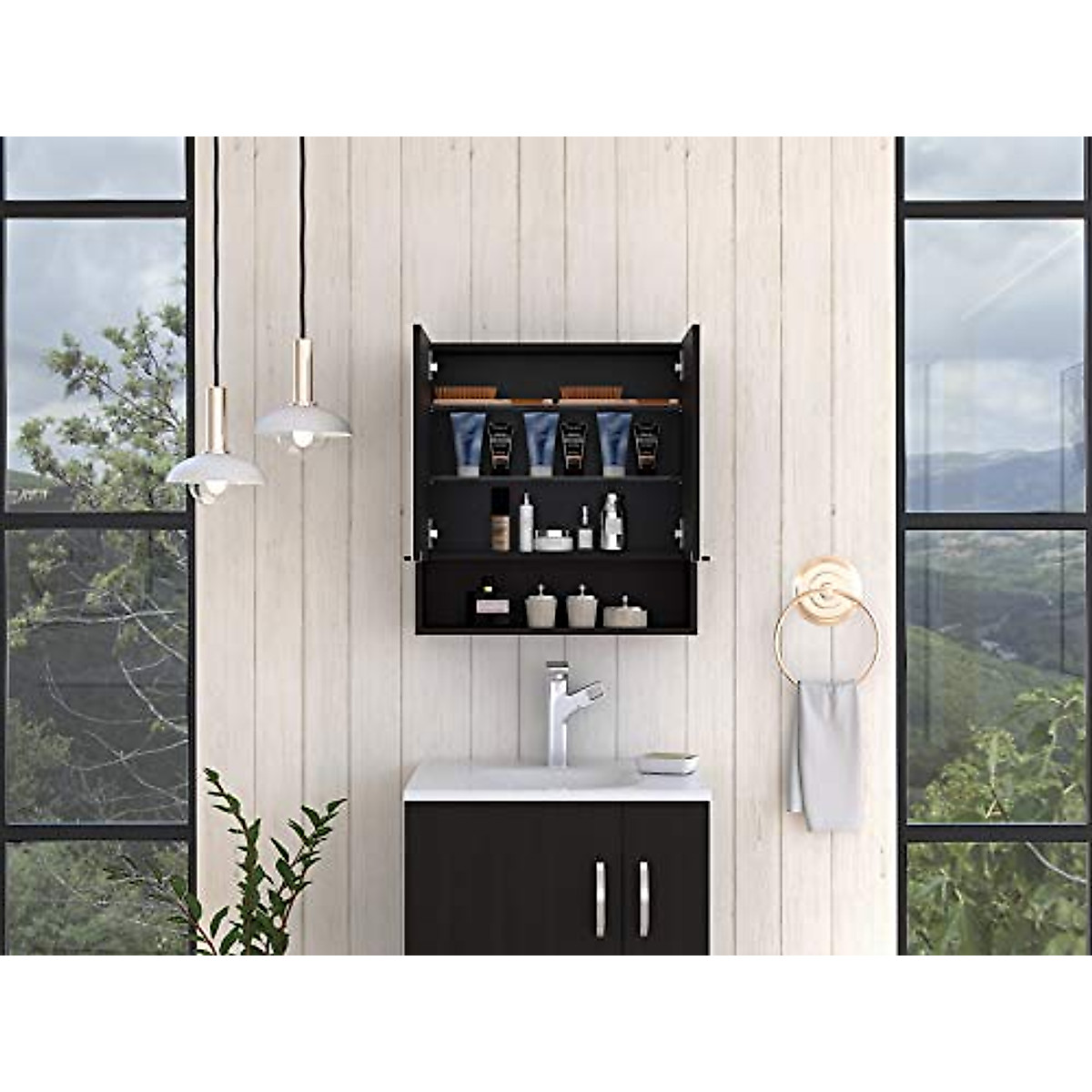 FM FURNITURE Ozark 24" Mirrored Medicine Cabinet with Shelf & Closed Storage for Bathroom