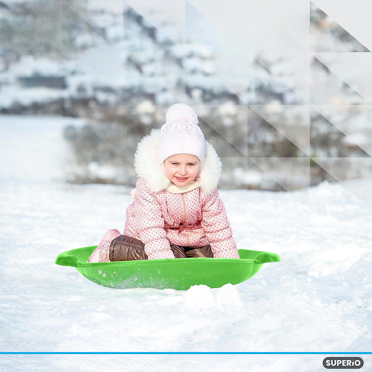 Superio Round Snow Sled, Heavy Duty Plastic Saucer Toddler Sled with Handles 24" Winter Snow Toys Fun for Kids and Adults, 2-Pack