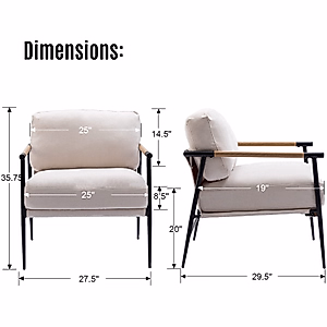 LukeAlon Mid-Century Chenille Accent Chair, Ultra Soft Living Room Chair with Metal Legs Modern Armchair Lounge Chairs Upholstered Comfy Leisure Chair for Bedroom Reception Area Reading Room, Beige