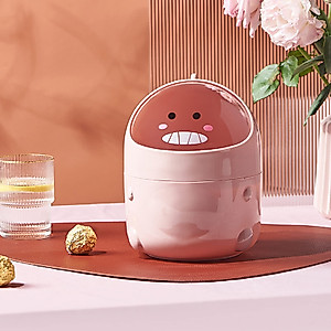 Aladeno Mini Desktop Trash Can Wastebaskets Cute Dinosaur Style Large Mouth Detachable Design Nonslip Bottom Plastic Mini Trash Can (Pink Baby Dinosaur)