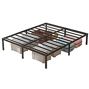 HOBINCHE 18 Inch Metal King Size Bed Frame No Box Spring Needed - Easy Assembly Heavy Duty Noise Free Narrow Bedframes - Double Black Basic Anti Squeak Steel Slats Platform with Storage