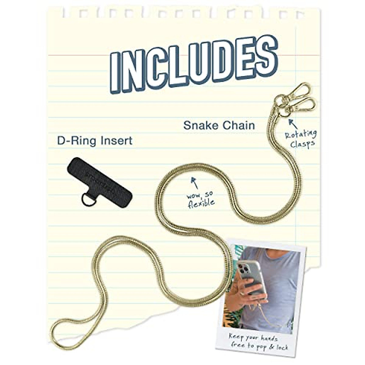Smartish Phone Lanyard - Case Clinger - Universal iPhone Holder with Detachable Crossbody Shoulder Neck Strap - Gold Snake Chain