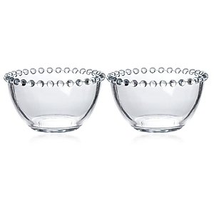 Luxshiny Glass Dessert Bowl with Beaded Edges 2pccs Clear Glass Bowls Salad Bowl Fruit Bowl Snack Dish Decorative Sundae Cups Sauce Bowls Serving for Ice Cream Bread Candy Appetizer
