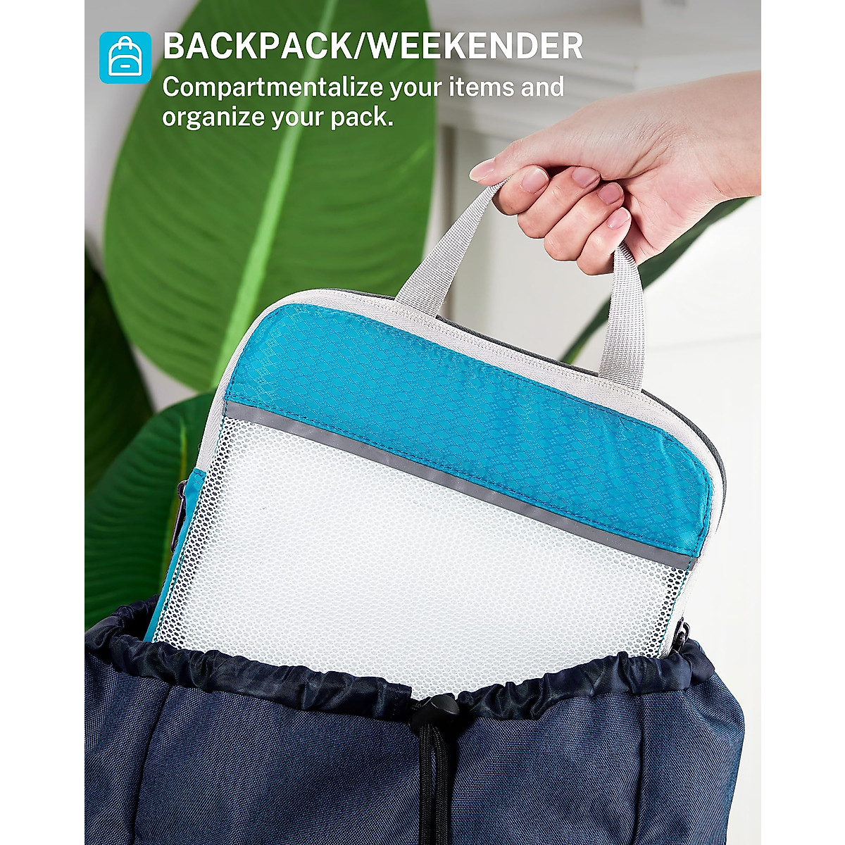 Gonex Compression Packing Cubes Mesh Organizers L+M+S+XS+Slim+Laundry Bag Blue