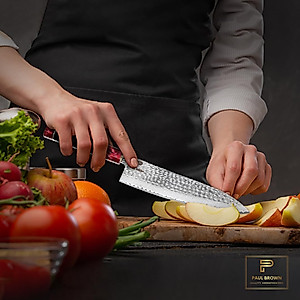 Paul Brown's™ 8 Inch Chef Knife 9Cr18COMOV 67 Layers Damascus Steel Resin Handle Chef Knife with Pine wood Gift box and Leather Sheath