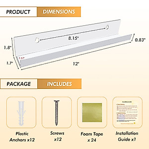 FOGOBO Vinyl Record Shelf Wall Mount, 6 Pack 12’’ Clear Acrylic Album Record Holder Display, Kids Bookshelf, Floating Wall Shelves for Bathroom, Bedroom, Living Room, Kitchen,Office