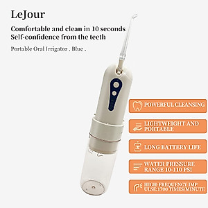 LEJOUR Water Flossers for Teeth,Cordless Water Dental Floss Folding Portable Oral Irrigator,Rechargeable Powerful Battery Life Water Dental Picks with 4 Modes 5 Jet Tips IPX7 Waterproof, Travel Bag