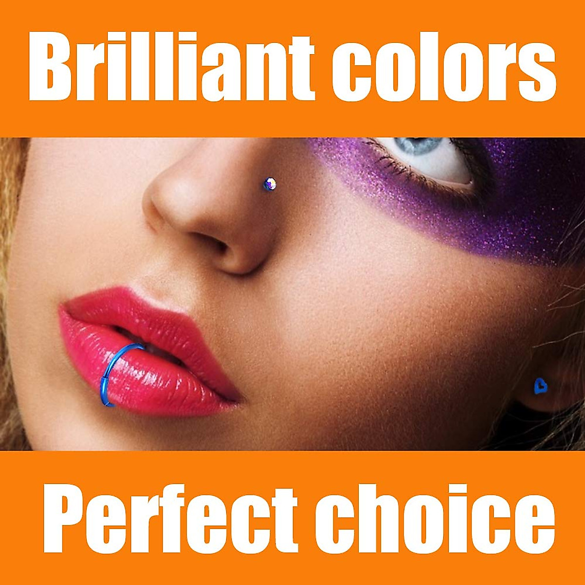 32Pcs Style-2 20G Blue 32Pcs 20G Unisex L-Shaped C-Shaped Nostril Screw Nose Tongue Lip Ear Rings Hoop Studs Seamless Hinged Rings Ball Closure Rings Mixed Set