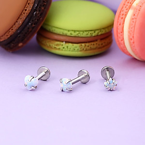 Melighting 3PCS Labret Piercing 16G Surgical Steel Lip Rings Opal with Star Heart Helix Earring Studs Internally Threaded Labret Stud Tragus Piercing Jewelry