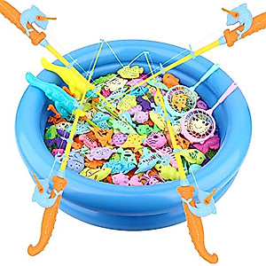 Timisea 3 Pcs Fishing Rod Pole Pool Toy, Magnetic Fishing Game for Toddler Kids, Baby Bath Toy, Educational Learning Toys, Bathtime Toys for Boys, Plastic Floating Fish Fishing Pool Toy for Kids