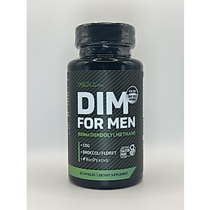 DIM 300mg for Men, Estrogen Blocker & Aromatase Inhibitor | Extra Strength Men’s Hormone Balance & Wellness Support Supplement with Diindolylmethane Plus CDG & Sulforaphane | Gluten-Free | 60 Ct.