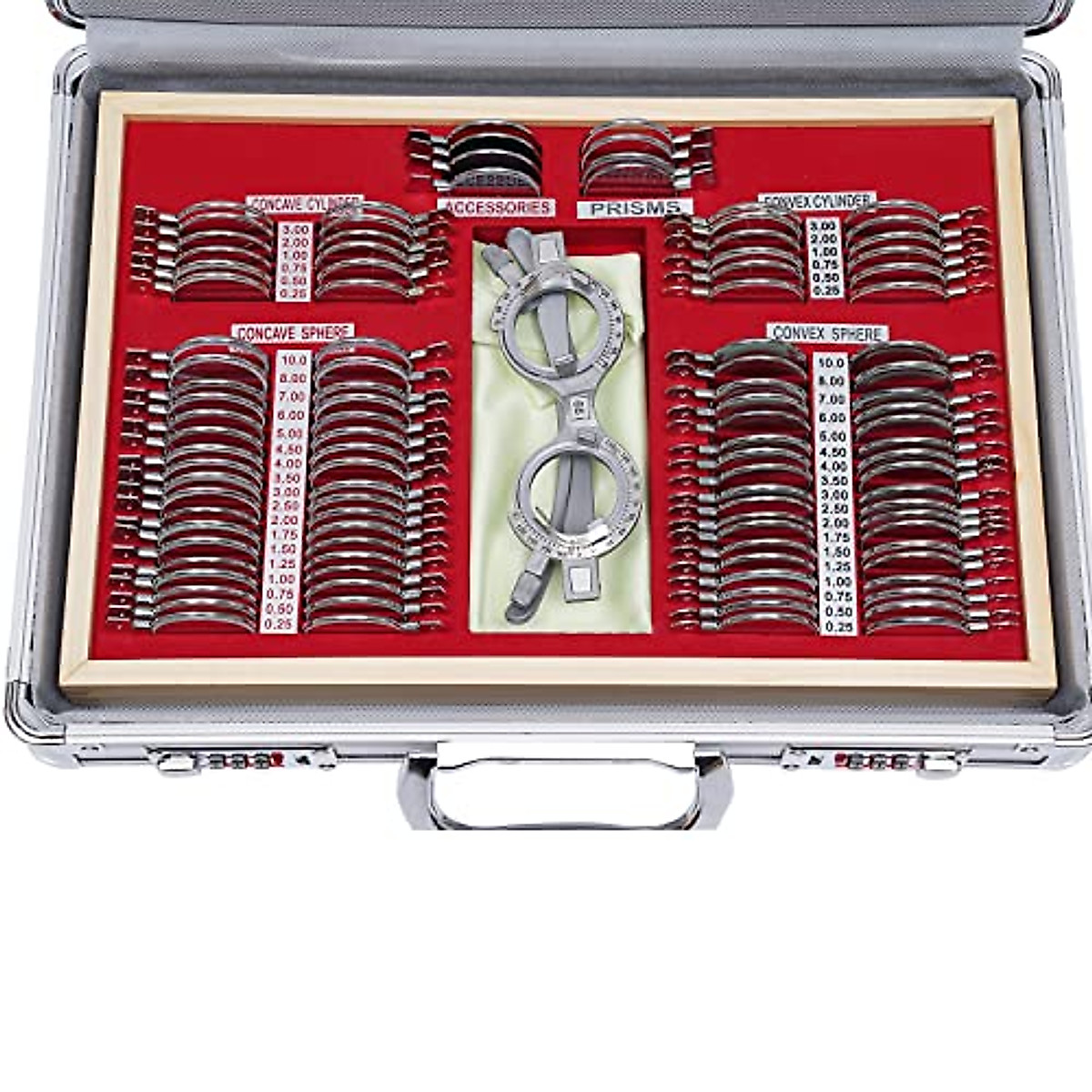 104 pcs Optical Trial Lens Set,Metal Rim Optometry Kit Box + A Free Trial Frame,Optometry Test Trial Frame,Ophthalmic lense(104 PCS)