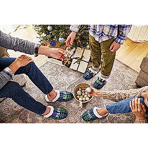 Dearfoams Men's Gifts for Dad Funny Fathers Day Papa Bear Slipper, Green Plaid, 11-12