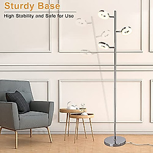 DINGLILIGHTING DLLT Modern 3-Light LED Floor Lamp, Indoor Standing Light with Adjustable Head, Contemporary Tall Pole Tree Corner Lamp, Craft Spotlight Lamps for Living Room, Bedroom, Office, Silver