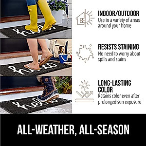 Gorilla Grip Dirt Grabber Hello Mesh Doormat, Waterproof All Weather Welcome Mat, Low Profile Entryway Mats for Home, Indoor Outdoor Front Entrance and Back Sliding Door, Washable, 30x17, Black/White
