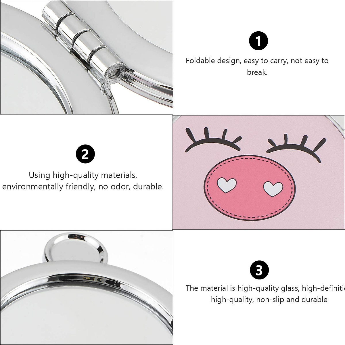 HEALLILY Womens Wallet Double- Sided Hand Mirror Pig Makeup Mirror Portable Foldable Double Sided Round Mirror Purse Handbag Cosmetic Mirror for Women Ladies Style 2 Compact Vanity Mirr Travel Wallet