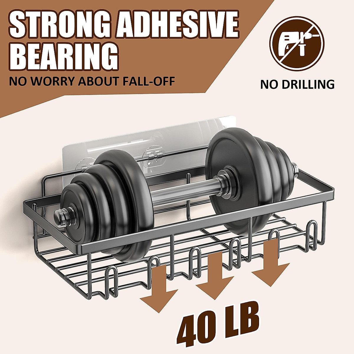 Crixny Shower Caddy, 5-Pack Shower Organizer No Drilling, Shower Shelves with Soap Holder and 18 Hooks, Rustproof Stainless Steel Shower Shelf for Inside Shower, Shower Rack for Shower Storage