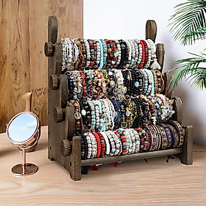 TOPNEW 4 Tier Wooden Bracelet Holder, Bangle Watch Necklace Display Storage Jewelry Holder Stand Display Organizer, Brown 4 Tier Wooden Bracelet Holder