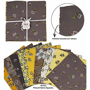 Soimoi Precut 10-inch Asian Floral Prints Cotton Fabric Bundle Quilting Squares Charm Pack DIY Patchwork Sewing Craft- Gray & Yellow