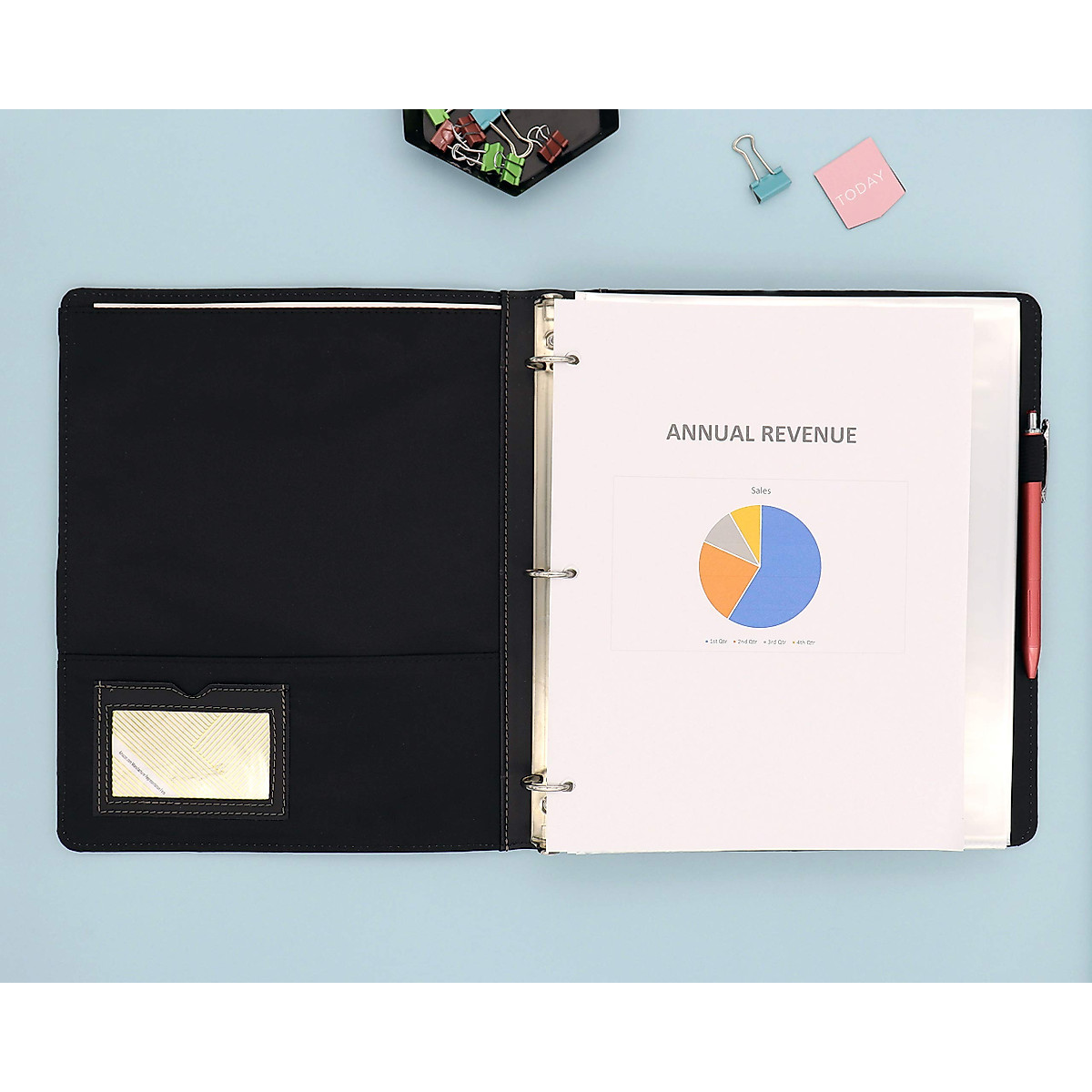 Blue Sky ProView Legacy Black 3 Ring Binder, Letter Size, 1", Textured Faux Leather Cover, Built-in Pockets, Holds 175 Sheets (94029)