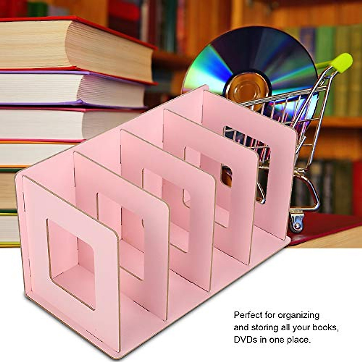 Fdit Wooden Desktop Bookshelf Rack Storage Shelf Bookcase for Home School Office Organizer(Light Pink)