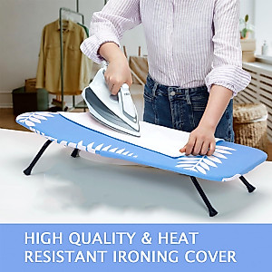 SheeChung 12.5 x 32 Inch Mini Ironing Board Cover - with 100% Cotton Iron Cover and Extra Thick Pad,Resists Scorching and Staining,Fits for Small Tabletop Ironing Board (Ironing Board Not Included)