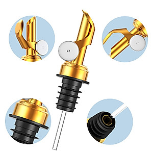 GIXSEGIE 2 Pack Weighted Stainless Steel Pourers, Auto Flip Oil Dispenser Spouts, Balsamic Vinegar Pour Spouts, Olive Oil Spouts, Liquor Bottle Pourers - Gold