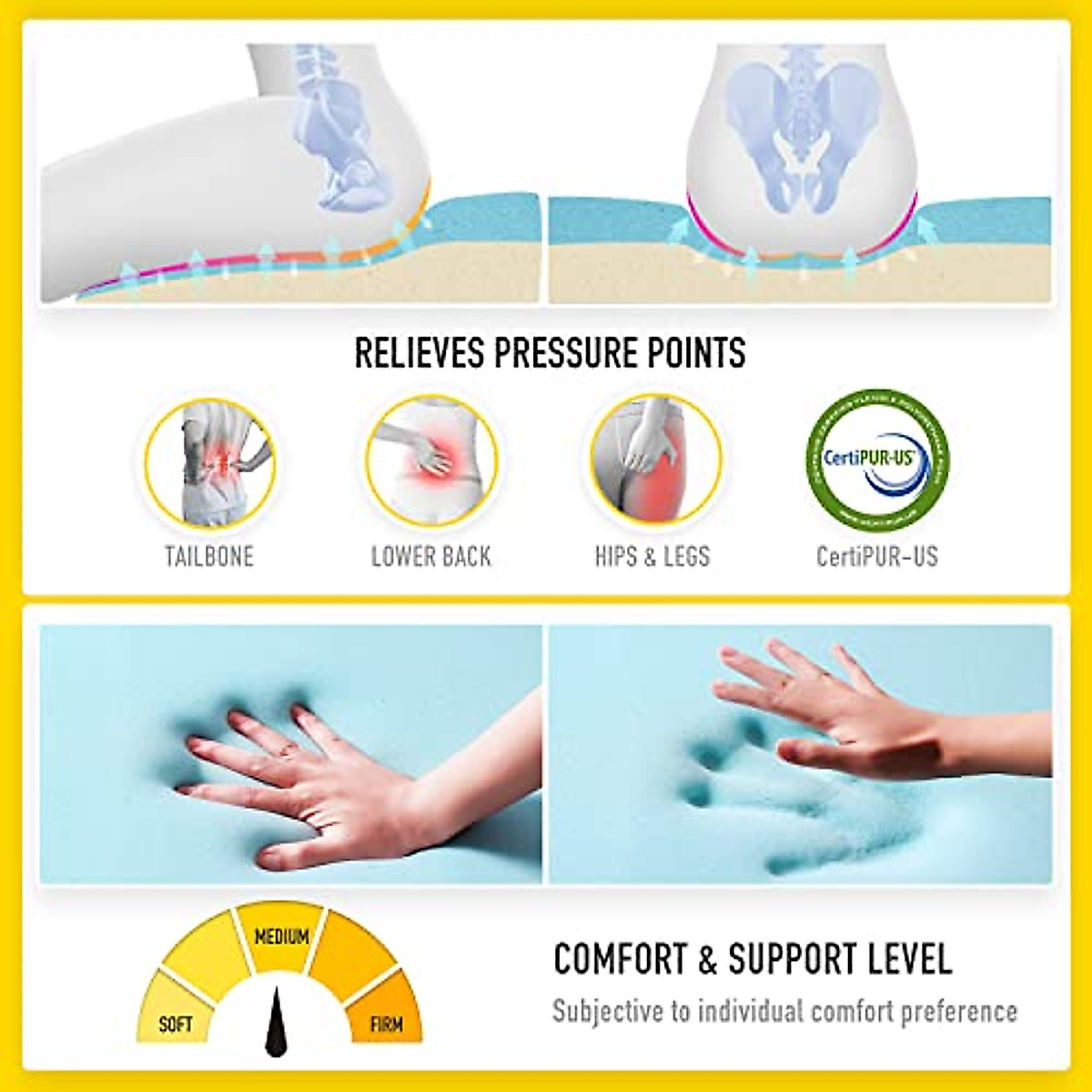 SUNROX Gel Memory Foam Bench Cushion with Ties, Ultra Durable Water Resistant FadeShield Outdoor/Indoor Universal Bench Seat Pads 48 x 16 x 4 inch, Heather Indigo