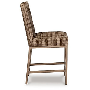 Signature Design by Ashley Walton Bridge Casual Weather Resistant Armless Cushioned Indoor/Outdoor Bar Stool with Cushioned Seat, Set of 2, Light Brown