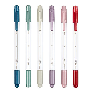 Erin Condren 6-Pack Dual-Tip Marker Set - Earth Tones. Focused Collection. Fine Tip and Medium Tip. Writing and Drawing Markers. Sienna, Mauve, Wisteria, Beige, Spruce, and Slate Blue Colors