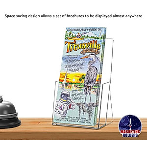 Marketing Holders Tri Fold Display 4.25”W Pamphlet Menus Maps Organizer Value Pack of 2 Countertop Clear Acrylic Single Pocket Brochure Holder Ad Trade Show Flyer