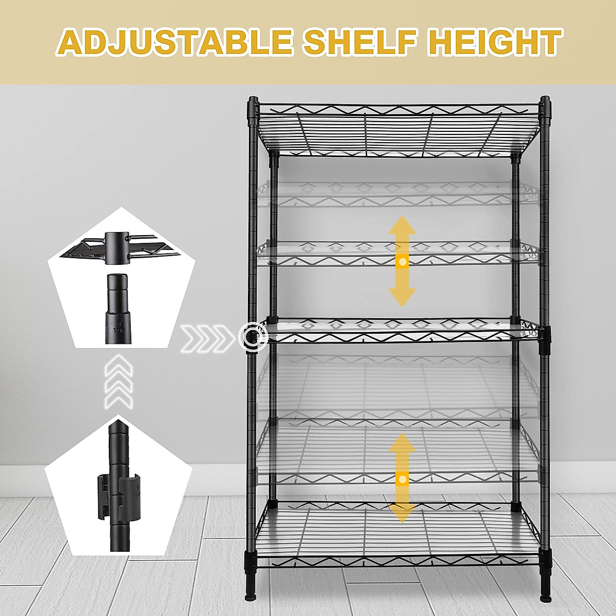 3-Tier Wire Shelving Unit and Storage, Shelves for Storage Height Adjustable Metal Wire Rack Shelving for Garage Kitchen Pantry Closet Laundry Bathroom Load 265LBS (21.5 x 11.5 x 35.5 inch)
