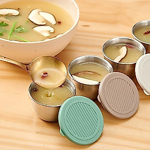 YBOBK HOME 6 Pack Salad Dressing Container To Go, 2.5oz Small Condiment Containers With Silicone Leakproof Lids, Reusable 18/8 Stainless Steel Sauce Container For Bento Lunch Box, Picnic and Travel