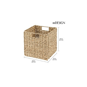 mDesign Seagrass Woven Cube Basket Organizer with Handles - Storage for Bedroom, Office, Living Room, Bathroom, Perfect for Cubby Storage Units - Hold Blankets, Magazines, Books - 4 Pack - Natural/Tan