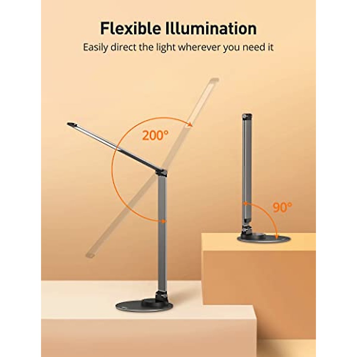 sympa LED Desk Lamp, Aluminum Alloy Dimmable LED Table Lamp with 3 Color Modes, 6 Brightness Levels, USB Charging Port, Adjustable Angle, Memory Function, Table Lamp for Home Office Lighting, Grey