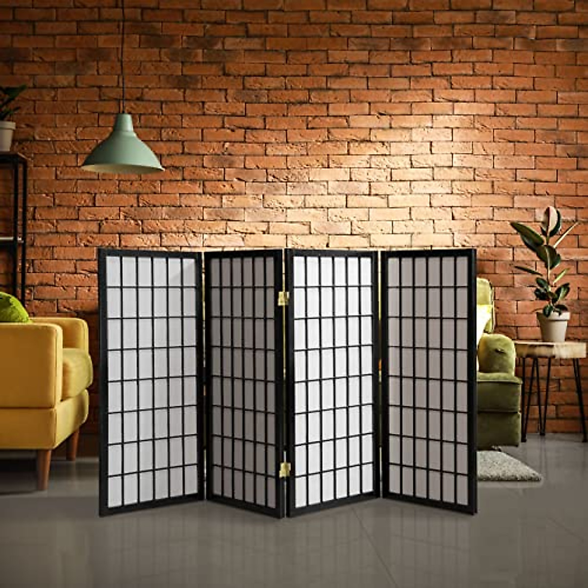 3 ft. Short Window Pane Shoji Screen - Black - 4 Panels