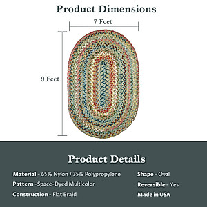 Rhody Rug Country Jewel CJ65 Peridot 7' x 9' Oval - Braided Area Rug, Home Decor, Floor Mat or Bedroom Rug - Easy Care, Ideal for High Traffic Areas in Hallway and Living Room - Made in USA