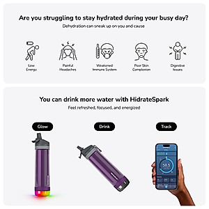 Hidrate Spark PRO Lite Smart Water Bottle – Tritan Plastic – Tracks Water Intake with Bluetooth, LED Glow Reminder When You Need to Drink – Straw Lid, 24 oz, Wildberry